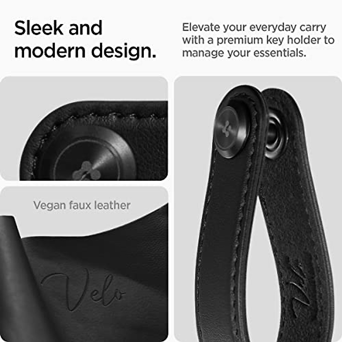 Spigen Valentinus Key Chain Key Holder Leather Key Organizer Minialist Compact Keyholder with Key Ring - Black