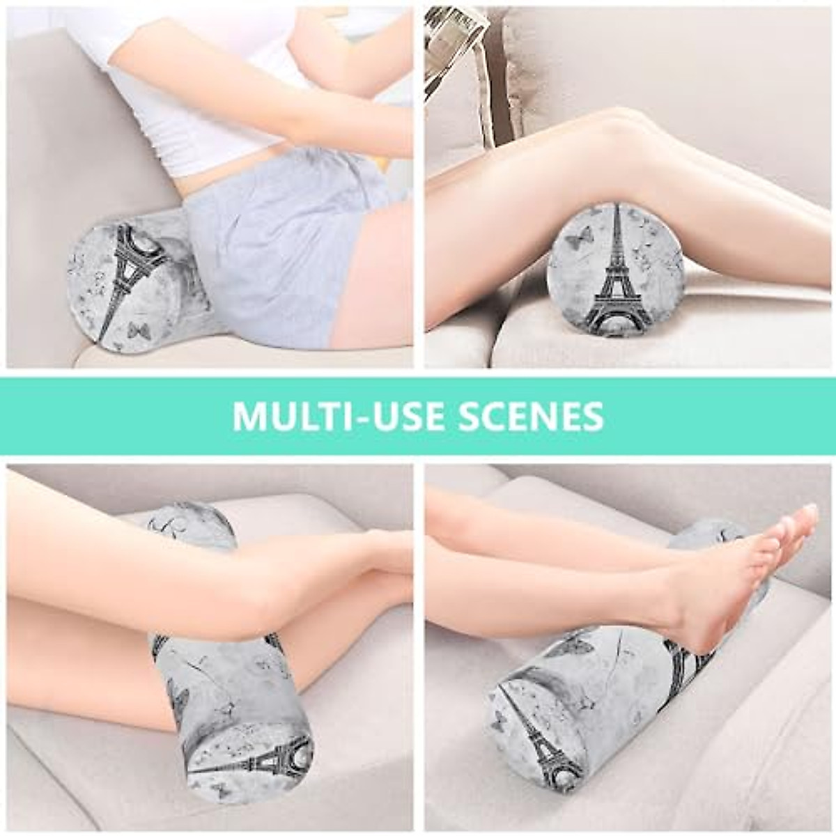 xigua Eiffel Tower with Butterfly Neck Roll Pillow for Neck Relief with Removable Washable Cover - Memory Foam Round Cylinder Bolster, Ergonomically Designed for Head, Neck, Back, and Legs