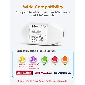 Smart Wi-Fi Garage Door Opener, Compatible with Apple HomeKit, Siri, Alexa & Google Assistant, Carplay, App Remote Control, Only Support 2.4GHz Networks