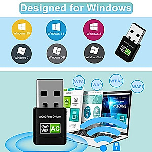 USB WiFi Adapter, 600Mbps Mini Wireless WiFi Network Adapters for Desktop Computer/Notebook PC, Dual Band 5G+2.4G WiFi Dongle Laptop External Network Card for Windows 11/10/8/XP etc, No Need CD Drive