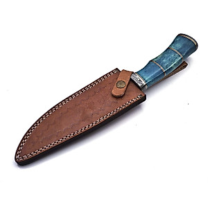 UK UNIQUE SHARP KNIVES Handmade Damascus Steel BK-3005 Hunting Knife -Coloured Bone Brass Spicer Handle With Damascus Gurd/pommel