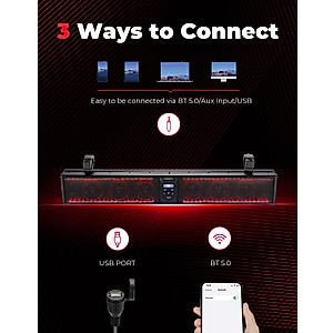 KEMIMOTO 33 inch 8 Speaker Louder UTV Sound Bar Waterproof Bluetooth, Heavy-Duty Aluminum, Music Sync Multicolor Light SXS Speakers, Soundbar for UTV Golf Cart Marine Boat with 1.75''-2.25'' Roll Bar