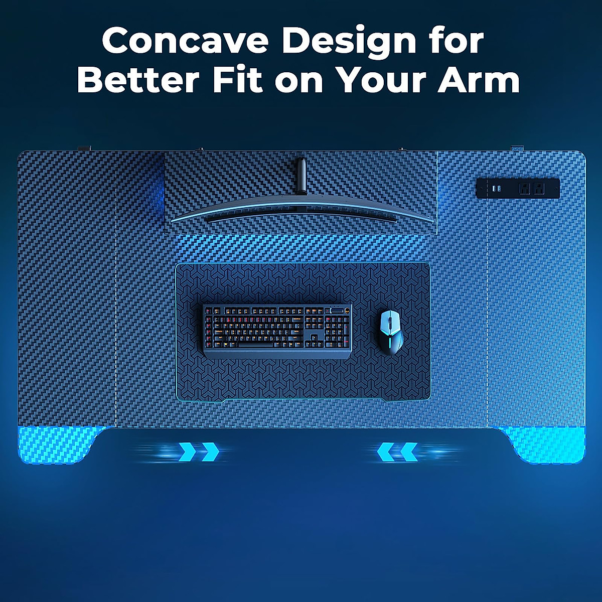 DOMICON Small Gaming Desk with LED Lights & Power Outlets, 39 Inch Computer Desk with Monitor Stand, PC Gaming Table with Carbon Fiber, Black