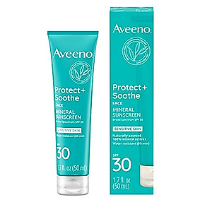 Aveeno Protect + Soothe Face Mineral Sunscreen with Broad Spectrum SPF 30 for Sensitive Skin, Lightweight & Non-Greasy Face Sunscreen, Water-Resistant UVA/UVB Protection, 1.7 fl. oz