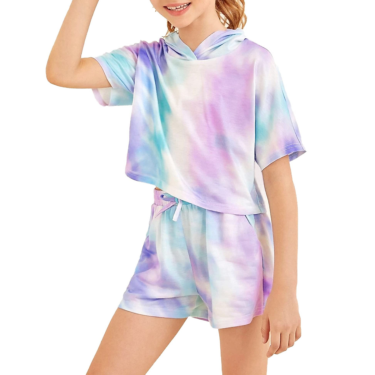 Girls Tie Dye Clothes Outfits Tracksuits Jogger Set Sweatsuits Activewear Crop Tops Hoodies Shorts Sets Size 12