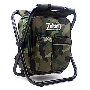 Zology Folding Camping Chair Stool Backpack with Cooler Insulated Picnic Bag, Hiking Camouflage Seat Table Bag Camping Gear, Outdoor Fishing Hunting Gifts for Men