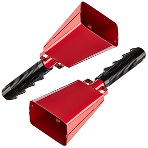 BLUE PANDA 2 Pack 9-inch Cowbells for Sporting Events, Percussion Noise Makers with Handle for Football Games, Stadiums (Red) - Cow Bells Noise Makers - Cowbell with Handle - Sports Cow Bell