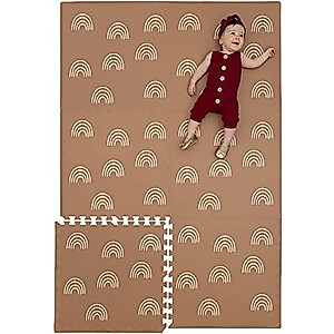 CHILDLIKE BEHAVIOR Baby Play Mat- Play Pen Tummy Time Mat & Crawling Mat Foam Play Mat for Baby with Interlocking Floor Tiles 72x48 Inches Puzzle- Baby Floor Mat Infants & Toddlers (X-Large, Rainbows)