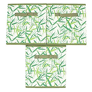 Seta Direct, Green Leaves Patterned Canvas Collapsible Storage Bins Cube Storage Shelf Organizer [3 Pack]