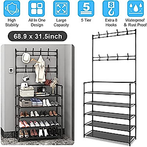 Liwarace Metal Clothing Rack,Clothes Garment Coat Rack with Bottom Shelf, Clothing Rack for Hanging Clothes, Coats, Skirts, Shirts, Sweaters, Black
