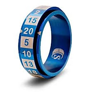 Critsuccess, Spinner Dice Ring, Stainless Steel (R20, Blue, Steel Engraving, Ring Size 10)