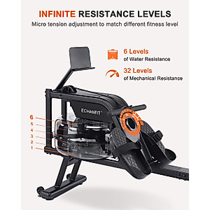 ECHANFIT Water Rowing Machine - Magnetic Rower with Monitor, Device Holder, Adjustable 16 Level Water Resistance, Easy Storage Rowing Machines for Home use