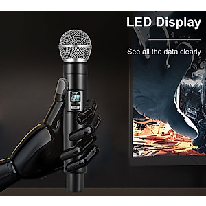 ALPOWL Wireless Microphone, UHF Dual Handheld Cordless Microphone with Rechargeable Receiver, 40H Duration, 200ft Range, Microphone for Singing, Karaoke, Church, Speech, Wedding, Party Singing
