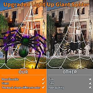 Halloween Decorations Outdoor,2023 Upgraded Light Up Giant Halloween Spider Decorations Bendable Fake Spider with Back Gradient Light,Halloween Decor for Home Yard Costumes Parties Garden Lawn