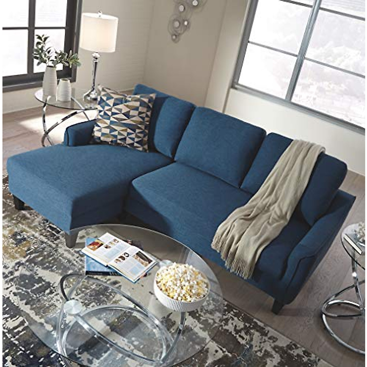 Signature Design by Ashley Jarreau Sofa Chaise Sleeper Chofa with Pull-Out Cushion, Blue