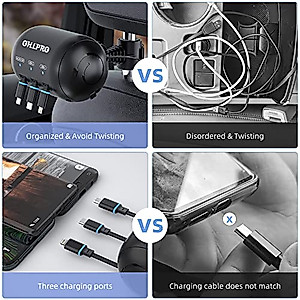 Multi Car Retractable Backseat 3 in 1 Car Charging Station Box Compatible with All Phones | iPhone | Samsung | Android | Share Ride Customer Charging Dock Attach to Headrest