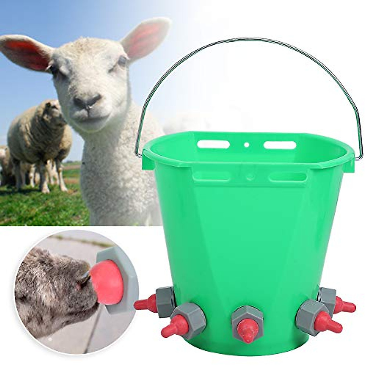 Cow Feeder Bucket Plastic Multiple Nipples 8L High Capacity Lamb Milk Feed Bucket Sheep Milk Feeding Bucket for Cattle Sheep Livestock(#5)