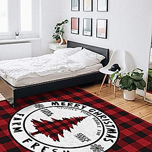 Christmas Area Rugs Living Room Floor Mat Merry Christmas Farm Xmas Tree Snowflake Red Plaid Collection Non-Slip and Washable Carpets for Indoor Bedroom Kids Room Home Decor, 2.7x5 Feet