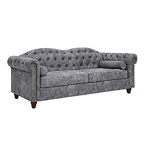 Modern Loveseat Couch Sofa,Classic Traditional Chesterfield Upholstered Accent 3 Seaters Large Sofá Love Seats Futon Couches Furniture with Nailhead Scrolled Arms&Pillows for Small Space/Living Room