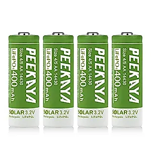 PEEKAYA (4-Pack) 14430 Rechargeable Battery LifePo4 3.2V 400mAh for Ourdoor Gardan Solar Light (1.7in), Eco-Friendly and Safe