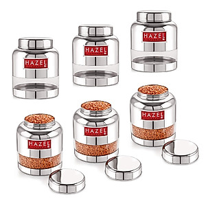HAZEL Stainless Steel Kitchen Containers With Airtight Lid | 1000 Ml Barni Shape Container With Glossy Finish | Multipurpose Storage Box For Kitchen Containers, Set Of 6, Silver
