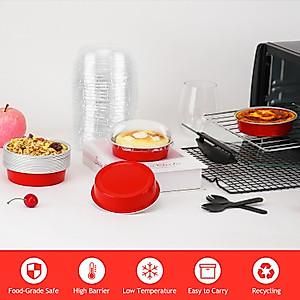 LNYZQUS 8oz Mini Cake Pans 4” Pie Tins with Lids 50 Pack, Disposable Aluminum Foil Baking Pans Dishes,Small Creme Brulee Tart Ramekins Individual Mini Pie Contaniers for Christmas-Red