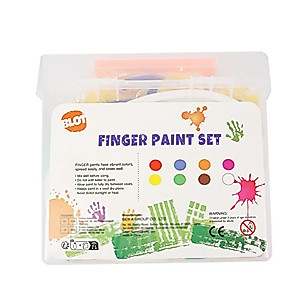Early Learning Kids Paint Set Washable Finger Paint with Assorted Painting Brushes Sponges Portable Case for Kids Toddlers Drawing Gifts Age 3+