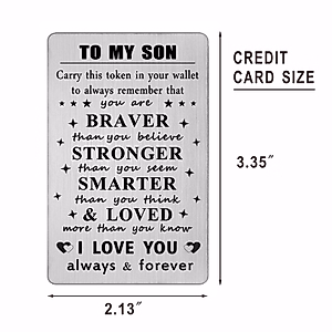 HLQYMZ Son Fathers Day Birthday Card Gifts from Mom Dad - Best Son Gift Idea - Son Birthday Wedding Engraved Wallet Card for Little Boy