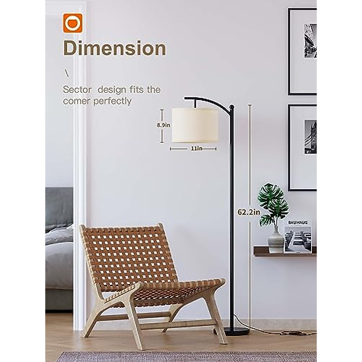 addlon Floor Lamp for Living Room with 3 Color Temperatures, Standing lamp with Linen lampshade for Bedroom, Office, Lamps with 9W LED Bulb Included - Black with Cream Lampshade