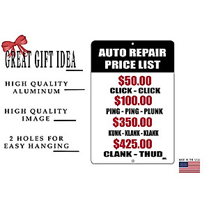 Rogue River Tactical Funny Mechanic Metal Tin Sign Wall Decor Man Cave Bar Auto Repair Shop Price List