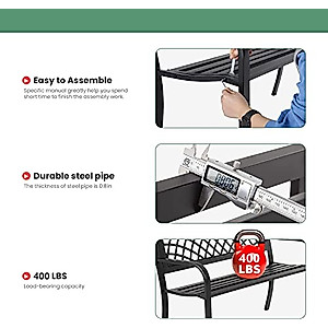 Garden Bench,Outdoor Benches,Iron Steel Frame Patio Bench with Mesh Pattern and Plastic Backrest Armrests for Lawn Yard Porch Work Entryway,Black