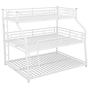 DEYOBED Twin XL Over Full XL Over Queen Metal Triple Bed Bunk Bed with Dual Ladders - Space-Saving Sleep Haven for Kids, Teens, Adults