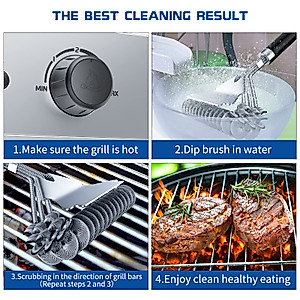 Grill Brush and Scraper Bristle Free, BBQ Accessories Grill Brush for Outdoor Grill, 17" Stainless Steel BBQ Brush for Grill Cleaning, Grill Accessories Gifts for Men, Hooks Included
