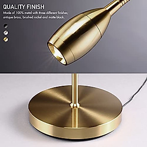 O’Bright Ray – Adjustable LED Beam Floor Lamp, Dimmable and Zoomable Spotlight, Flexible Gooseneck, Reading/Crafting Standing Lamp, Work Table Light, Antique Brass