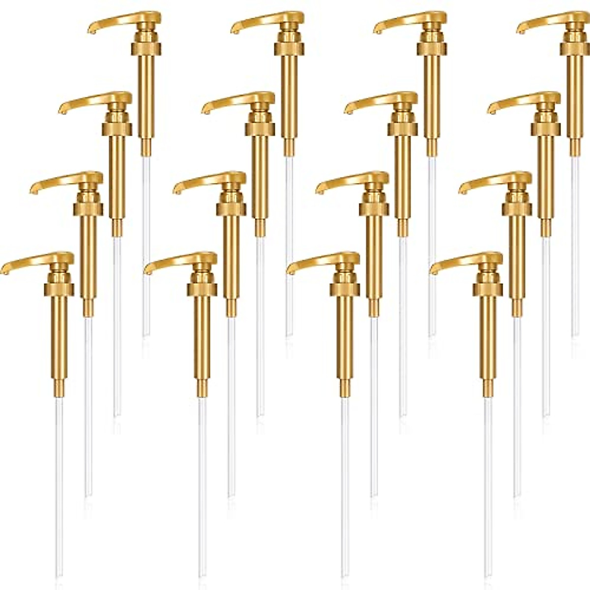 16 Pcs Syrup Pumps, Coffee Syrup Dispenser Pump, Flavor Syrup Pump Fits 750ml Bottles for Coffee Syrups Snow Cones Caramel Flavorings Bottle (Gold)