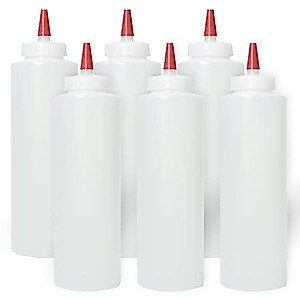 Pinnacle Mercantile Plastic Squeeze Condiment Bottles with Red Tip Cap 16-ounce Set of 6 Wide Mouth