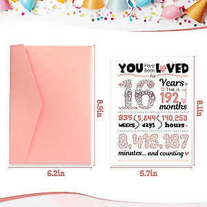 TSVATE Happy 16th Birthday Card, Sweet 16 Birthday Cards, Funny 16 Year Old Girl Birthday Gift Card, Happy 16th Birthday Gift for Women Her, Bday Card for Sweet 16th Daughter - Includes 16 Years Loved