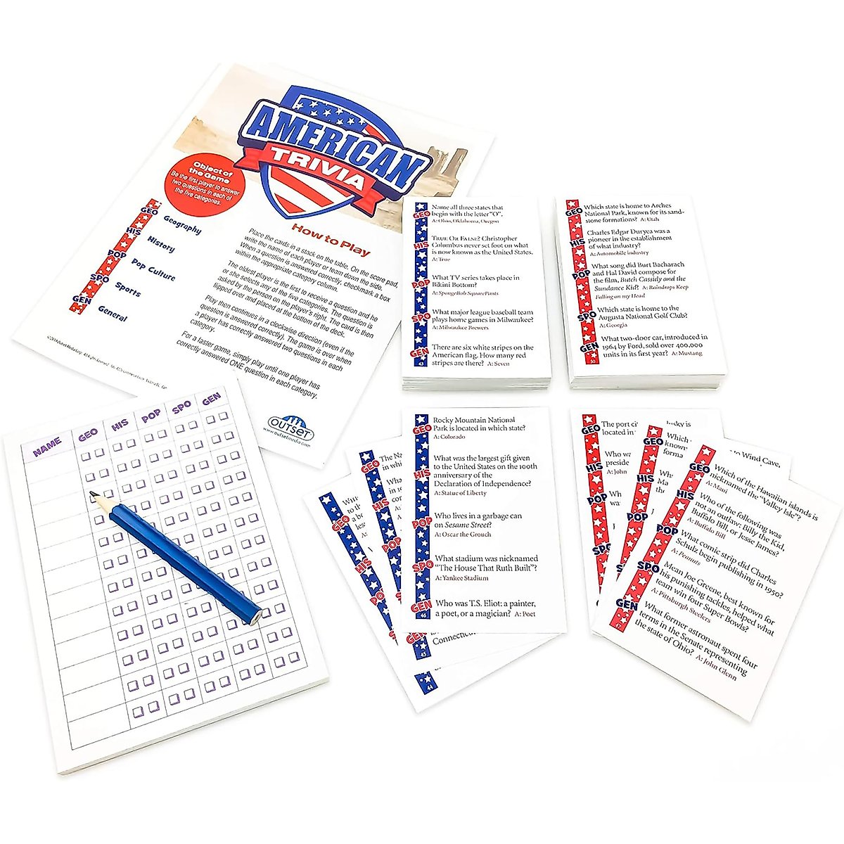 Outset Media American Trivia Game (Amazon Exclusive) – 5 Categories to Choose from and 1,000 Questions – for Ages 14 and up