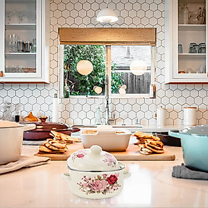 Operitacx Enamel Stock Pot Stew Bowl Vintage Soup Pot Stew Pan Enamel Cookware 18CM For Cooking Hot Pot Bibimbap and Soup