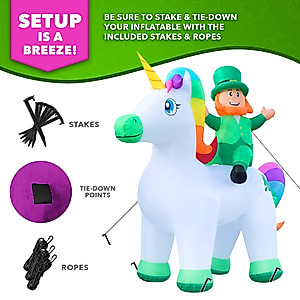 Holidayana 9ft St Patricks Day Inflatable Leprechaun Riding Unicorn - Leprechaun and Magical Unicorn Blow Up Yard Decoration, Includes Built-in Bulbs, Tie-Down Points, and Powerful Built-in Fan