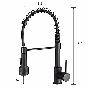 Black Kitchen Faucet with Pull Down Sprayer, WOTOKOL Solid Brass Kitchen Faucets Sprayer Spring Single Handle Commercial Kitchen Sink Faucet with LED Light
