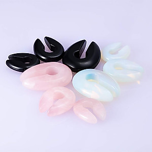 CHUANCI Pair Keyhole Pink Black Opal Stone Ear Weight Hanger Ear Expander Piercing Plug (Pair Black 10mm)