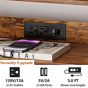 Furnulem Nightstand with Charging Station, Wooden End Table with USB Ports & Power Outlets, Industrial Bedside Tables with 3 Fabric Drawers and Shelf for Bedroom, Living Room, Rustic Brown