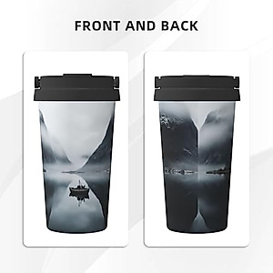 WANGXUEE Mountain Lake Boats Print 500ml Stainless Steel Travel Tumbler Double Wall Vacuum Insulated Coffee Mug