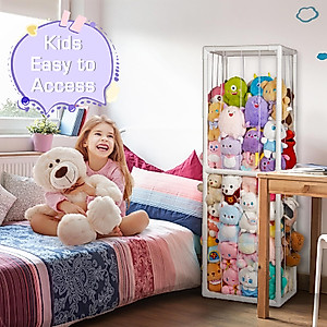 Trycooling Stuffed Animal Storage Zoo Stuffed Animal Holder Space Save Vertical Stuffed Animals Storage PVC with Elastic Band and Net for Playroom Bedroom Nursery (White 1)