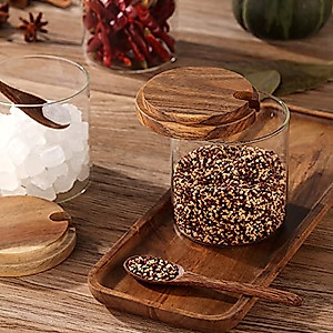 3 Pack 250ml / 8.5oz Clear Glass Seasoning Jar with Wooden Lid and Spoon, Adorable Sugar Bowl Bath Salt Storage Container, Kitchen Pepper