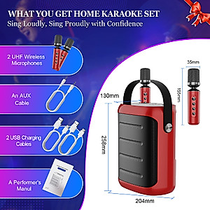 Karaoke Machine with 2 UHF Wireless Microphones, Karaoke Machine for Adults and Kids, Bluetooth Karaoke Speaker with PA System&Vocal Cut,Supports for BT/AUX/USB/SD for TV, Party, Travel, Birthday