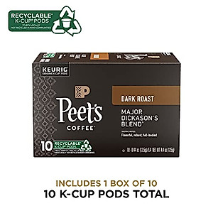 Peet's Coffee, Dark Roast K-Cup Pods for Keurig Brewers - Major Dickason's Blend 10 Count (1 Box of 10 K-Cup Pods)
