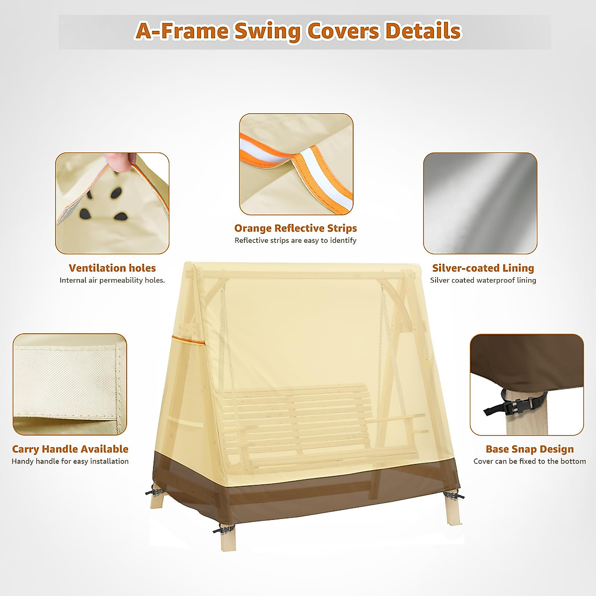 Patio Swing Cover,A-Frame Outdoor Swing Cover,Patio Swing Covers Waterproof for Outdoor Porch Swings,72x67x55 Inches Swing Cover for Outdoor Furniture