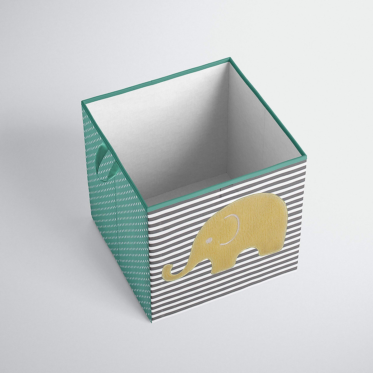 Bacati - Small Storage Tote Elephants Mint/Yellow/Grey 10 x 10 x 10 inches